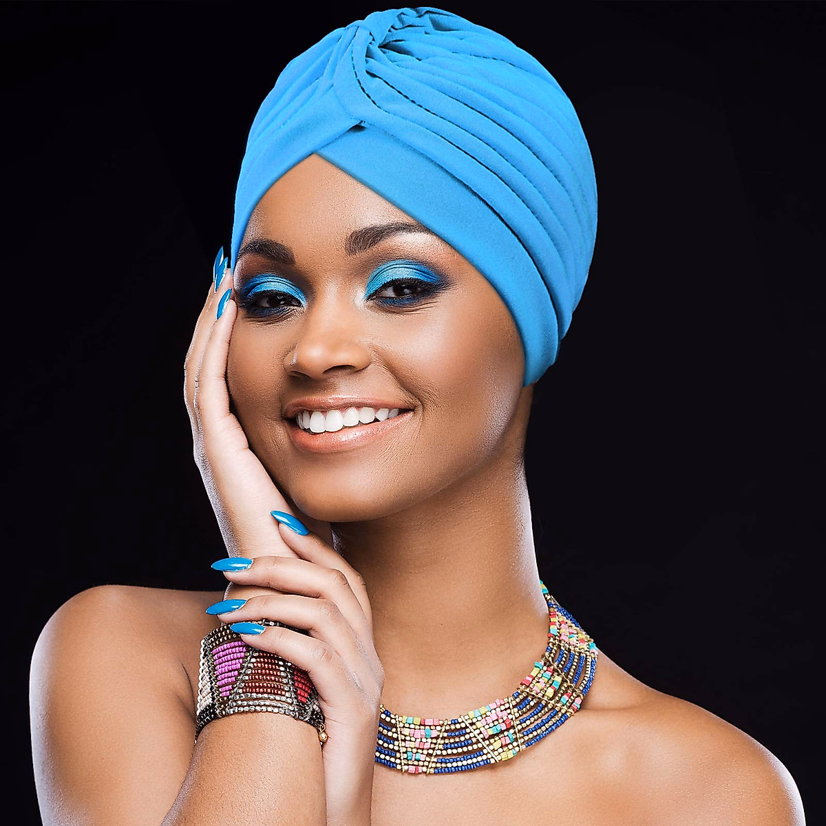 10 Pieces Stretch Polyester Turbans Head Bennie Cover India's Hat Twisted Headwrap (Light Colors)