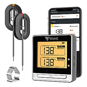 DOQAUS Bluetooth Meat Thermometer for Grilling, Wireless Meat Thermometer with 2 Probes, 197ft Remote BBQ Thermometer with Smart Kitchen Timer and Backlight for Smoker, Oven, Grilling, Turkey