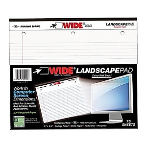 Roaring Spring Wide College Ruled Landscape Legal Pad, 11" x 9.5" 75 Sheets, White
