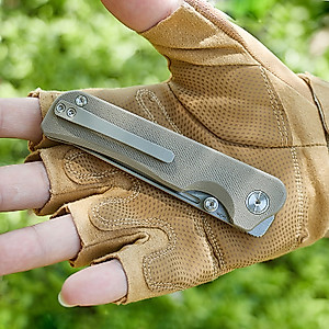 Miguron Knives M Pagos Front Flipper Folding Knife 3.16" Stonewash 14c28n Blade Tan G10 Handle Camping Hiking Pocket Knife MGR-807STN