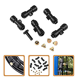 Angoily 1 set for System Sprinkler Flower Cooling Brass Equipment Bed Nozzle Tubing Garden End Mist Tees Irrigation Drip Distribution Misting Plug with Nozzles Outdoor Watering Kit Mister