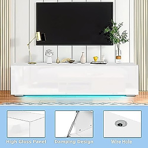 HOMMPA Floating TV Stand with Led Light for 63 Inch TVs Wall Mounted Led Entertainment Center with High Gloss Storage Modern Floor White Mounted Media Console for Living Room
