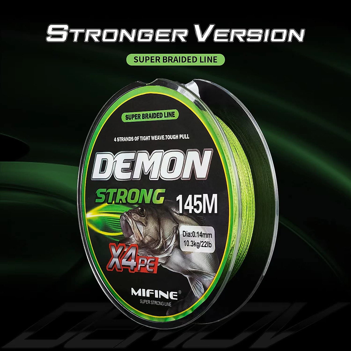Mifine DemonStrong Braided Fishing Line, Abrasion Resistant 4 Strands PE Superline, Ultra-Thin Diameter, 15lb, Zero Stretch&Low Memory, Saltwater & Freshwater