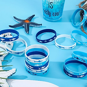JUNEBRUSHS Shark Party Favors, 42pcs Ocean Sea Life Shark Silicone Bracelets Rubber Wristbands for Baby Shower Under The Sea Themed Kids Birthday Party Gift Decorations Supplies