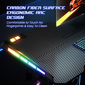 Gaming Desk with LED Lights & APP Control, 48" x 24" Gaming Table with Music Sensing, Underdesk Cable Storage Electric Standing Desk, Black Carbon Fiber PC Desk for Gaming and Home Office