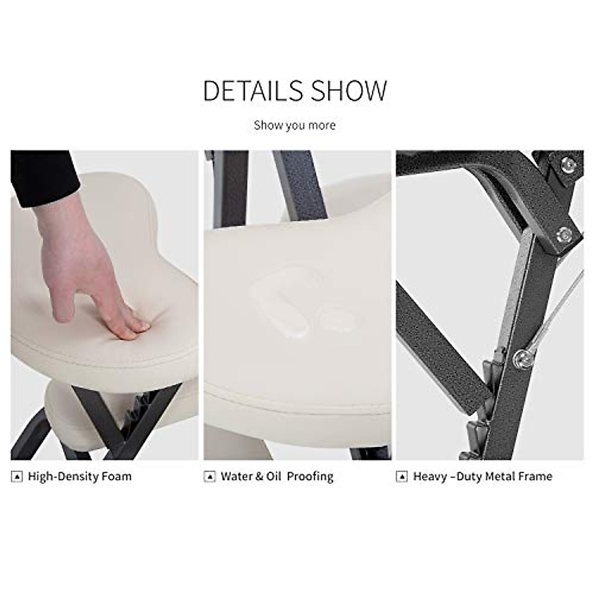 PayLessHere Massage Chair Portable Tattoo Chair Folding Height Adjustable 2 Inch Thick Sponge Light Weight Therapy Chairs Carring Bag Face Cradle Travel Spa Chairs,Cream