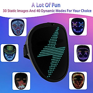 COKOTEE Kids Led Mask, Light up Mask with Gesture Sensing, Halloween Face Transforming Mask for Festival Cosplay, Parties, Gifts for Boys for Girls(Ages 5+)
