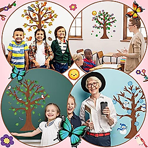 168 Pieces Classroom Tree Bulletin Board Set Seasonal Tree Winter Fall Spring Summer Tree Decor Family Tree Board Tree Classroom Tree with Seasonal Cutouts for Back to School Classroom Decor