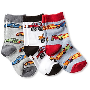 Jefferies Socks Boys Speedy Car Pattern Crew Socks 3 Pair Pack, Speedy, Small