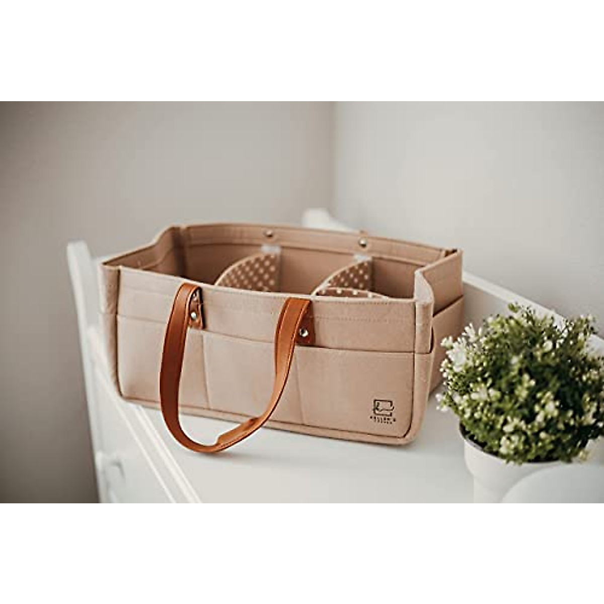 Keller's Corner Baby Diaper Caddy Organizer Beige Large & Small Pouch/Portable Holder Bag for Changing Table & Car/Nursery Storage Bin/Newborn Essentials Must Have