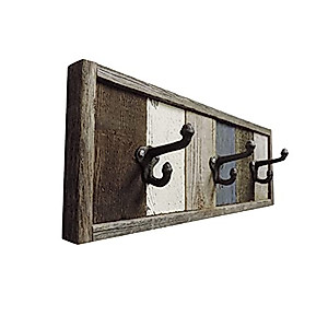 Reclaimed Barnwood Towel Rack 3-Hook Wall Mounted Farmhouse Bathroom Accessories, Reclaimed Barn Wood Multi Towel Hanger, Decorative Rustic Wooden Robe Holder Decor- Your Choice of Accent Colors.