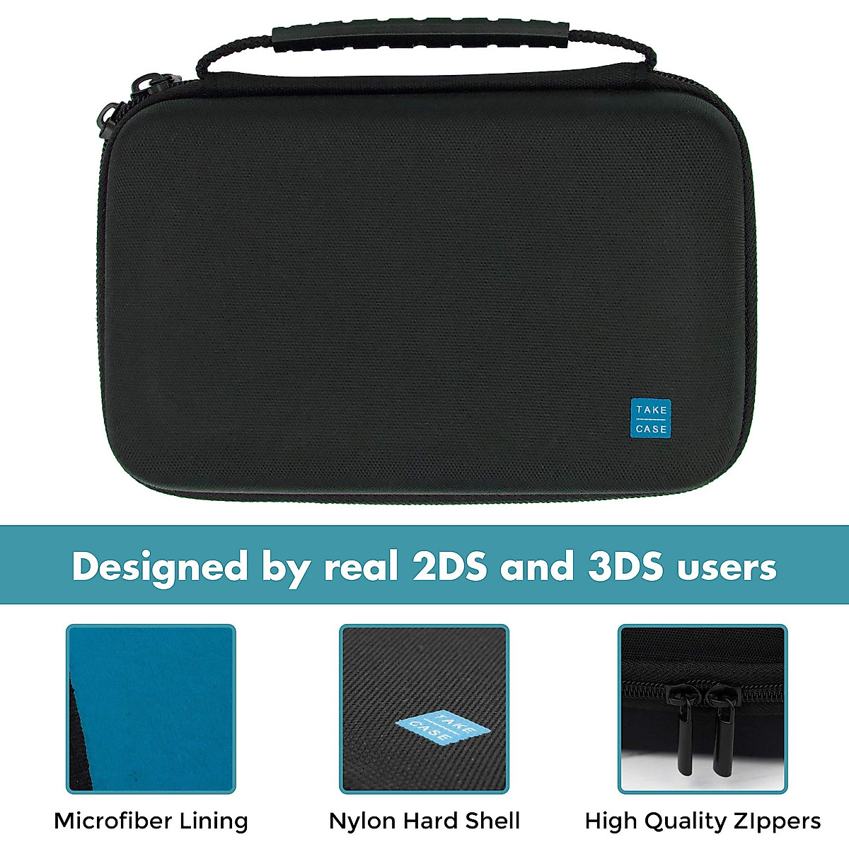 TakeCase Hard Shell Carrying Case - Compatible with Nintendo 3DS XL and 2DS XL - Fits 16 Game Cards and Wall Charger - Includes Removable Accessories Pouch and Extra Large Stylus Light Blue