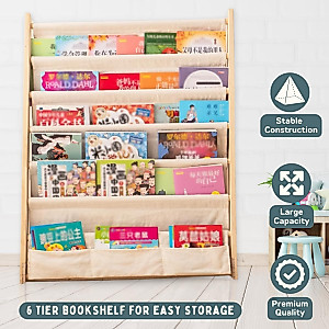 warebro (Upgraded New English Manual) November 2024,Wooden Toddler Book Shelf Organizer - Wooden Kids Book Case Storage - Kids Easy to Reach Bookshelf for Nursery, Bedroom, Playroom, Classroom
