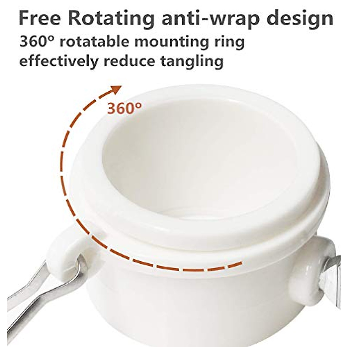 Tangle Free Flag Pole Mounting Ring Clip - Rotating Flapole Mounting Rings with Metal Clips 360 Degree Free Rotating Adjustable Fasteners 1 Pair (White 1 Inch)