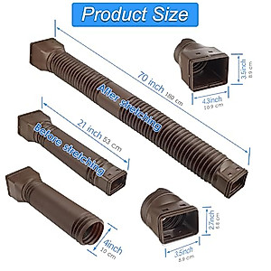 Gutter Downspout Extensions, 2 Pack Flexible Rain Gutter Downspout Extenders, Drain Downspout Extender for House Gutter Splash Block, Drainage Pipe Connector from 21"-70" - Brown