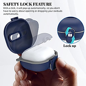 Secure Lock Case for Samsung Galaxy Buds 2 Pro/Galaxy Buds 2/Galaxy Buds Pro/Galaxy Buds Live, WOFRO Shock-Absorbing Protective Cover TPU Hard Shell with Lanyard and Keychain[One-Click pop] (Blue)