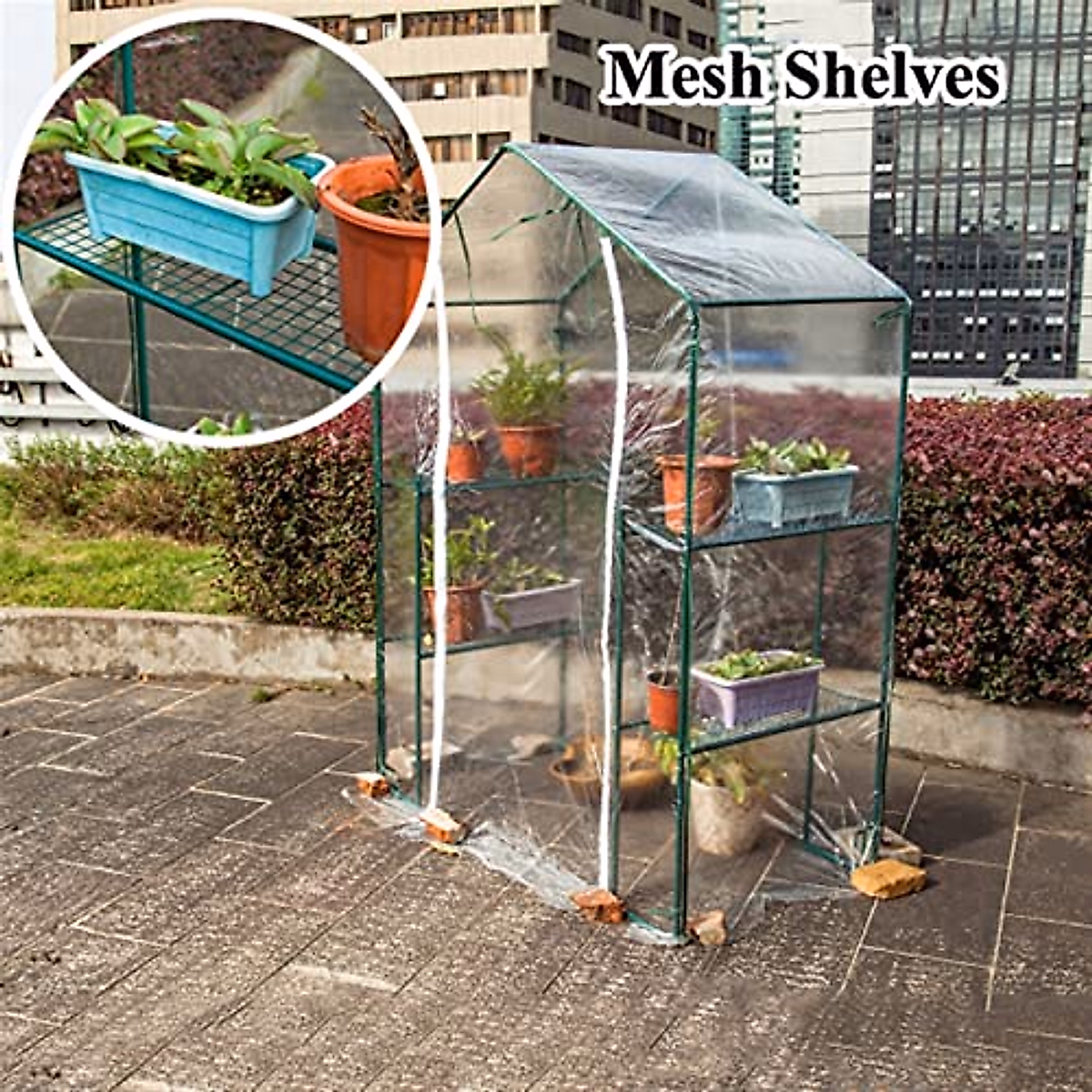 YUZES Indoor Outdoor Portable Plastic Walk-in Greenhouse Kit,with Zippered Door and Sturdy Metal Shelves,Garden Plants That Need Frost Protection,for Backyard Garden in Winter