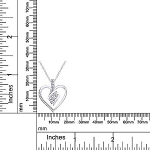 AFFY Diamond Heart Pendant Necklace | 3 Stone 1/4cttw Natural Diamond | 14K White Gold Over Sterling Silver (0.25 Ct) with Free 18" Chain For Women, Gift For Her