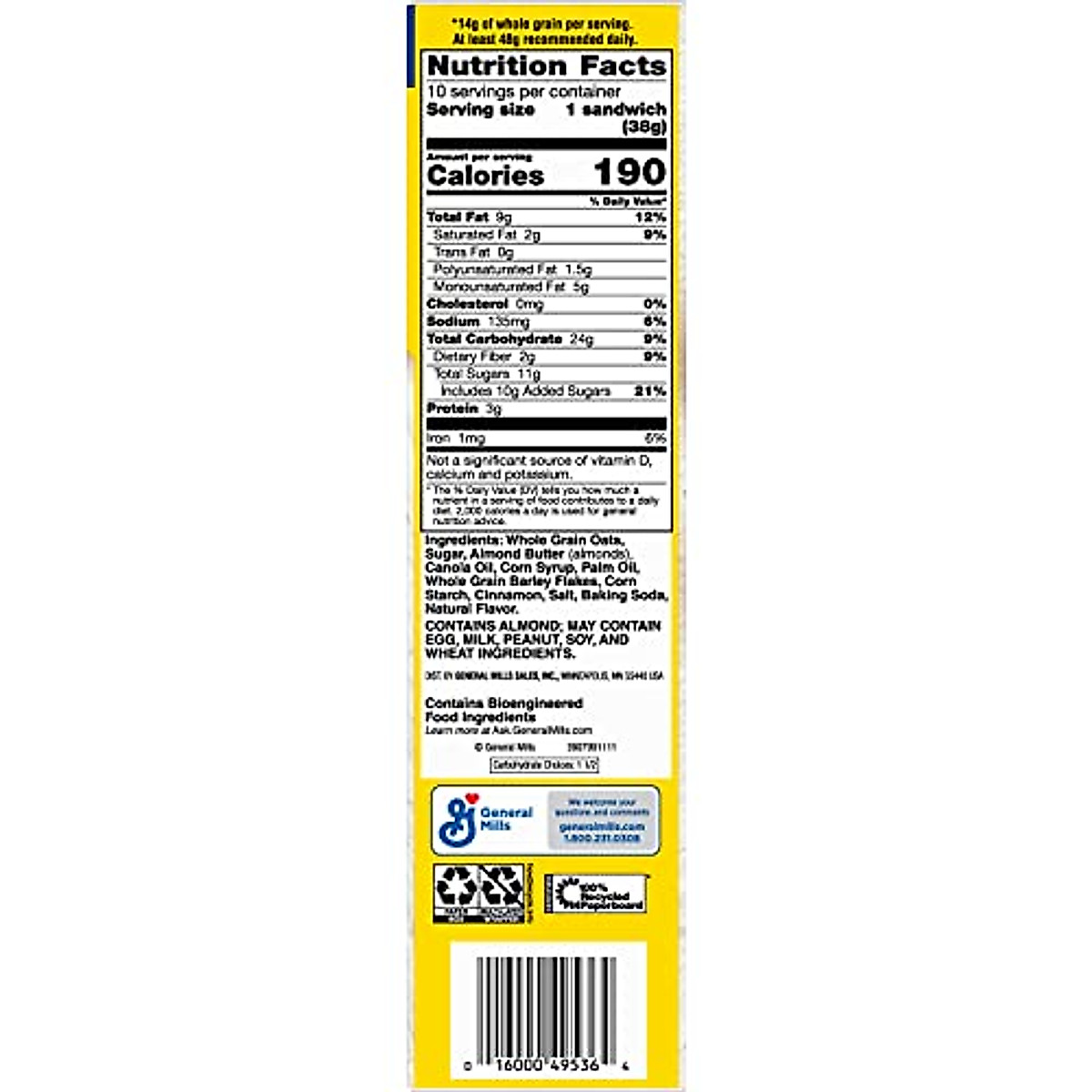 Nature Valley Biscuit Sandwiches, Cinnamon Almond Butter, 10 ct, 13.5 OZ (Pack of 6)