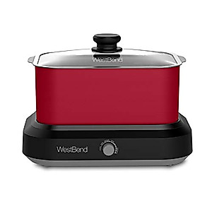 West Bend 87906R Slow Cooker Large Capacity Non-stick Variable Temperature Control Includes Travel Lid and Thermal Carrying Case, 6-Quart, Red
