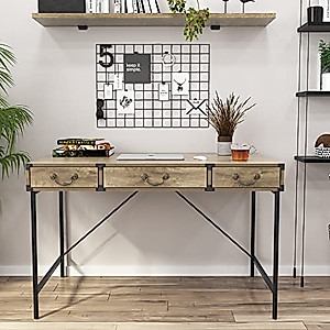 DlandHome Computer Desk with Drawers Mid Century Modern Desk, 47.2 Inch Vanity Desk with 2-Drawers, Office Desk with Drawers Writing Desk Study Table Makeup Tables Dresser Table