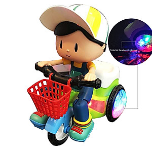 Cevly Robot Toys for Kids,Spinning Stunt Car Toys,Dancing Electric Trike Kids Motorcycle Cartoon Toy,Interactive Toy with Music & Light Christmas Birthday Gifts for 3 4 5 6 7 Year Old Boys Girls