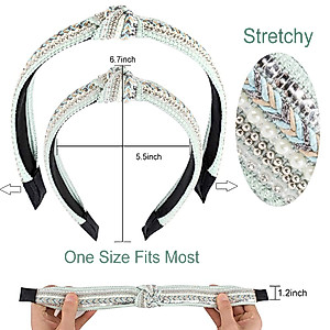 Knotted Headbands for Women, TOBATOBA 3 Pack Rhinestones Pearl Beaded Headbands, Top Knot Boho Headbands, Wide Turban Crystal Pearl Sequin Headbands, Vintage Non Slip Diamond Beaded Bling Hair Band Diademas con Perlas