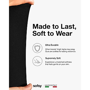 sofsy Premium Italian-Made Women's Thigh High Stockings Opaque | EternalHold™ Dual Silicone Lace Top Anti Skid | Black - XS/Small