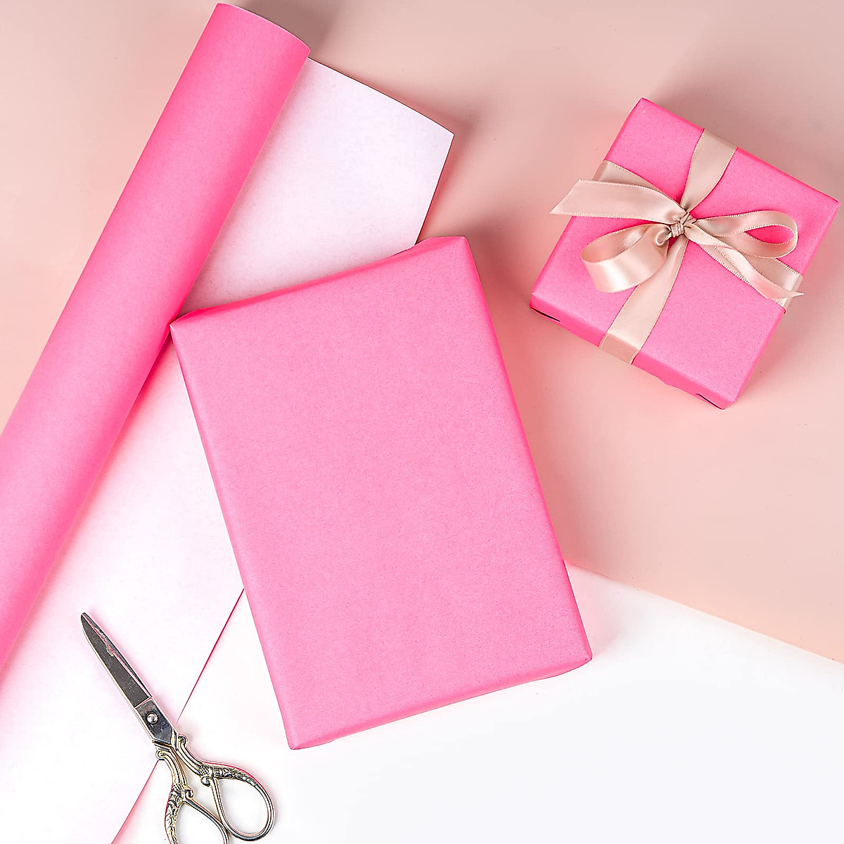 LeZakaa Pink Wrapping Paper Roll - Fluorescent Neon Solid Color Paper for Birthday, Valentine's, Mother's Day, Holiday - 17 inches x 32.8 Feet (47.23 sq.ft.)