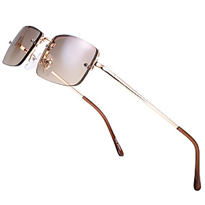 The Fresh Minimalist Small Rectangular Sunglasses Clear Eyewear Spring Hinge - Gift Box Package (201-Gold, Gradient Brown, 51)