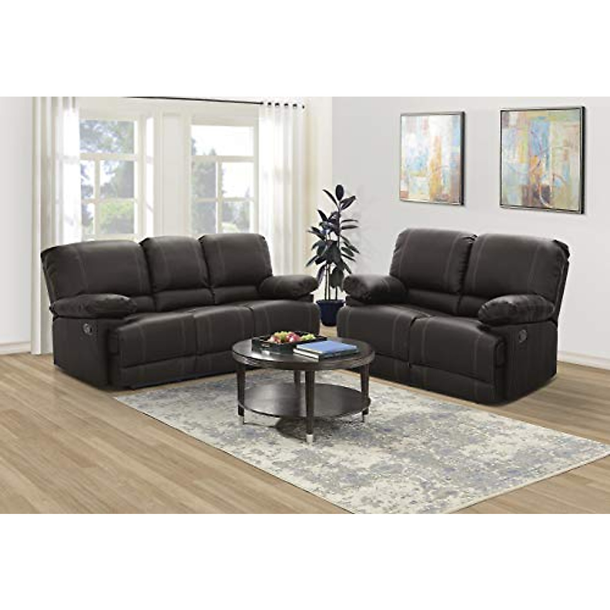 Lexicon Randolph Faux Leather Double Reclining Sofa with Dropdown Table, 81" W, Dark Brown