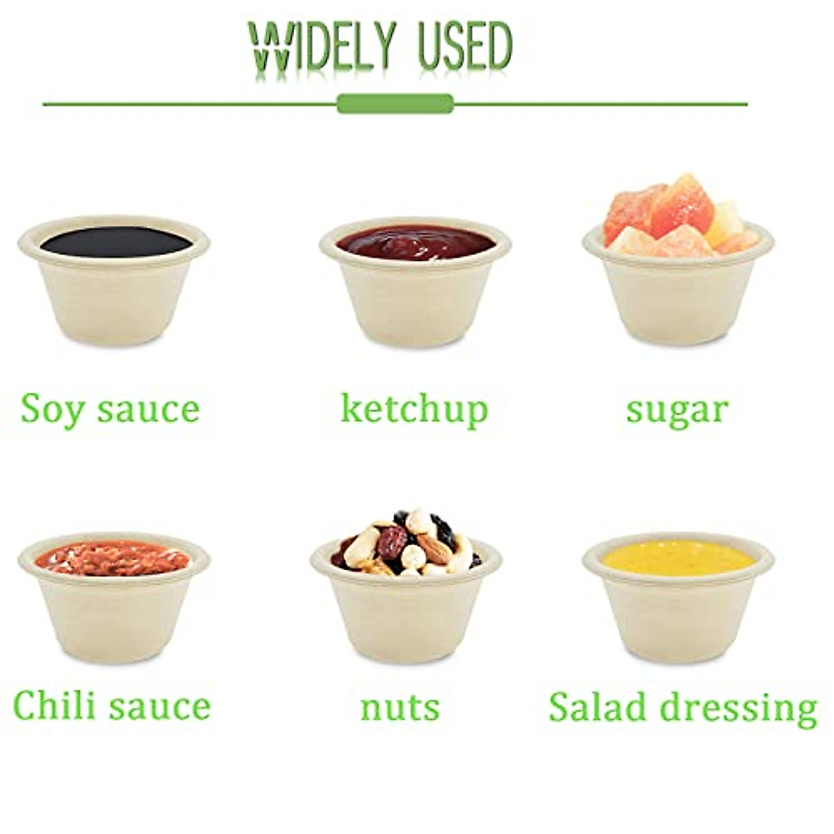 Cezoyx 300 Pack 2 Oz Natural Bagasse Fiber Cups, Disposable Paper Condiment Cups Compostable Tasting Cups, Sample Portion Cups for Jello Shot, Souffle, Condiment, Sauce