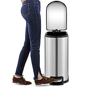 happimess HPM1010A Roland 10.6-Gallon Step-Open Trash Can, Modern, Minimalistic, Fingerprint-Proof, Rustproof, Hands-Free, Kitchen, Laundry Room, Office, 10.6 Gallons, Chrome
