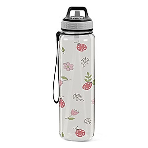xigua Ladybug Water Bottle with Straw Lid,32 oz Leakproof Sport Water Bottle with Wide Handle for Gym,Cycling,School,Travel