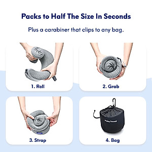 C CUSHION LAB Extra Support Travel Pillow, Award-Winning Patented Ergonomic Design for Chin & Neck Support Memory Foam Neck Pillow, Compact Airplane Pillow for Traveling, Flight, Car (Black, Large)