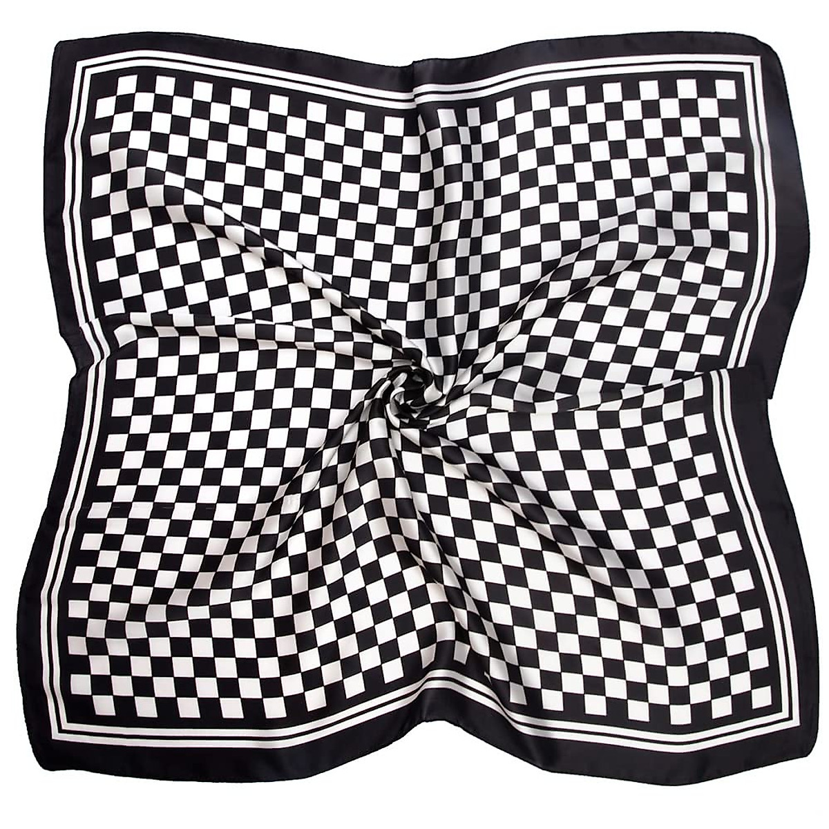NaSoPerfect 27 inch Silk Feeling Scarf Square Satin Head Scarf Fashion Checkerboard Print Neck Scarfs for Women Black and White