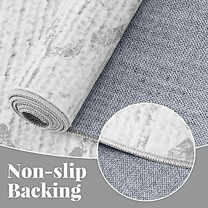 jinchan Washable Area Rug 3x5 - Low Pile Entryway Rug Modern Rug Kitchen Faux Wool Soft Stain Resistant Non Slip Thin Indoor Door Mat Geometric Print Carpet for Bedroom Dining Room Living Room Grey