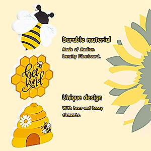 K1tpde 3PCS Farmhouse Honey Bee Tiered Tray Sign, Wooden Honey Bee Tiered Tray Sign Decoration, Bee Sign Kitchen Table Decor, Wooden Honey Sign for Garden Party Decor, Bee Happy Kitchen Decor