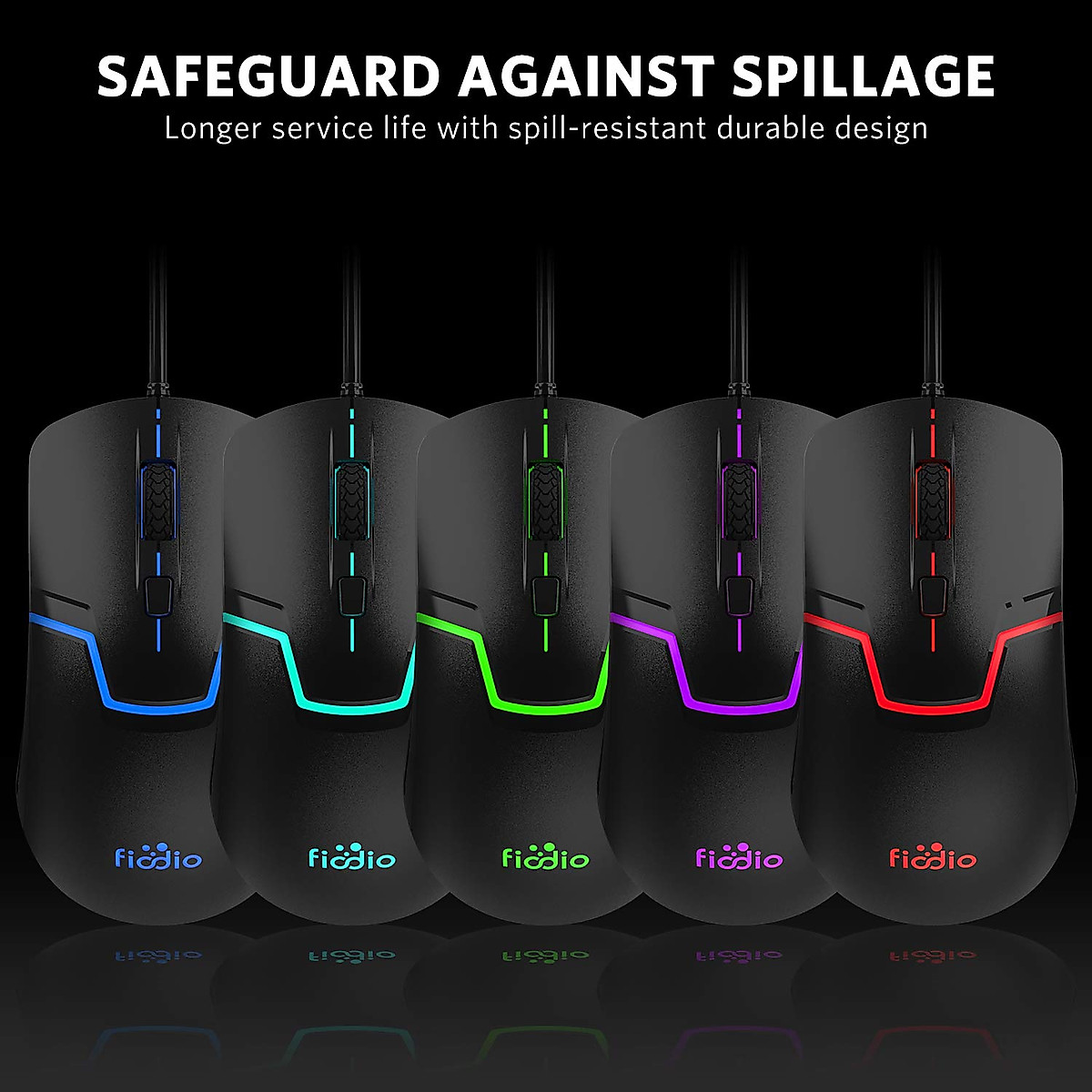 Fiodio Rainbow Wired Gaming Computer Keyboard and Mouse Combo, Ergonomic Keyboards with Wrist Rest, 104 Multimedia Keys, 1600 DPI Gamer Mouse for Windows PC and Desktop