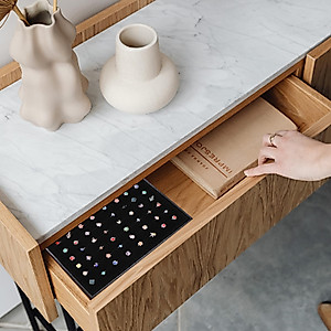 Wudygirl 7 Slots Velvet Ring Earrings Tray Storage Jewelry Showcase Display Stackable Rings Organizer Holder for Drawers, Black (Ring Tray)