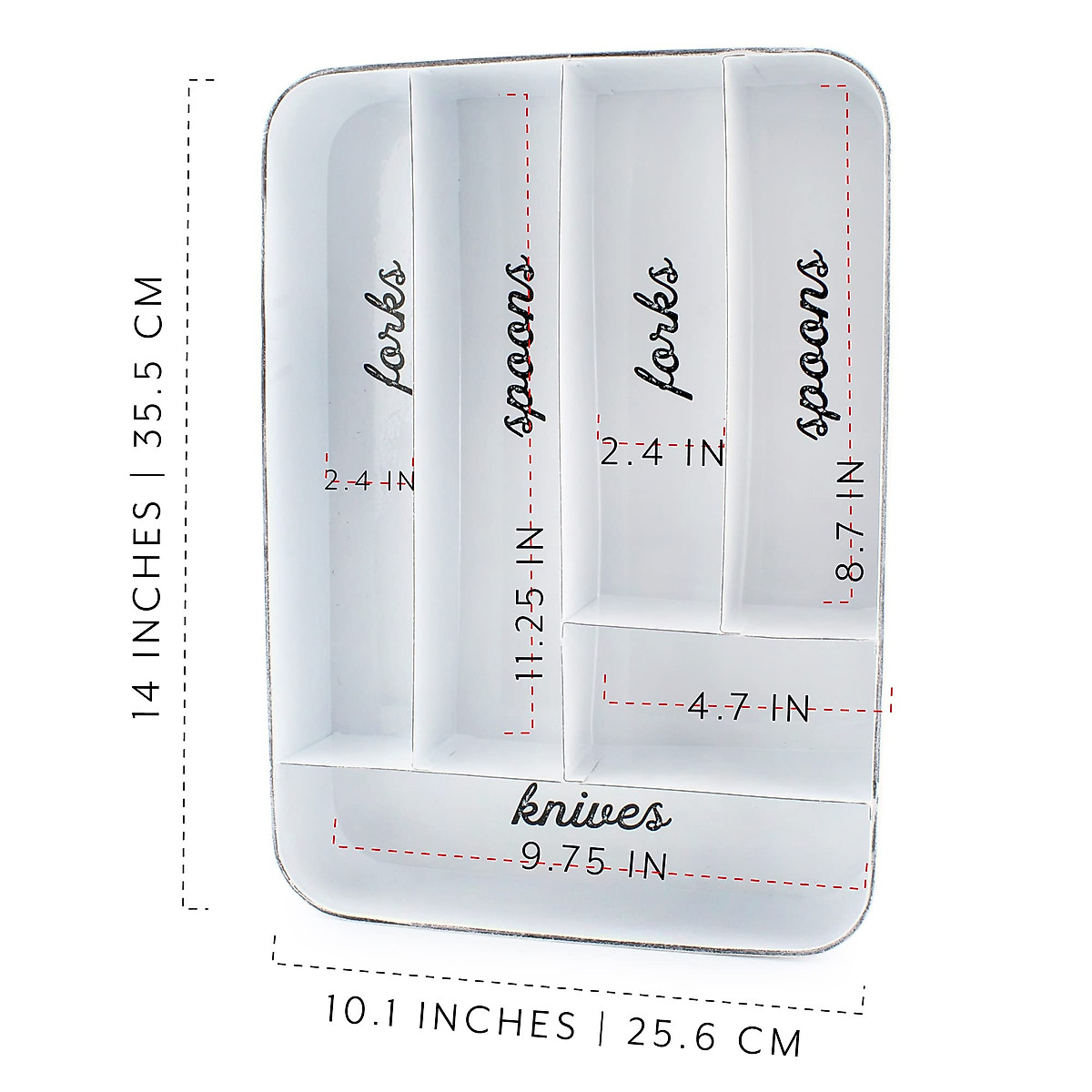 AuldHome Farmhouse Enamelware Silverware Organizer (White), Divided Cutlery Utensil Drawer Organizer