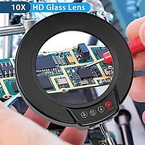 MagnieOpti 10X Magnifying Glass with Light and Clamp, 5 Color Modes Stepless Dimmable Real Glass Lighted Magnifier, Hands Free LED Magnifying Desk Lamp for Painting Craft Close Work Reading Repairing