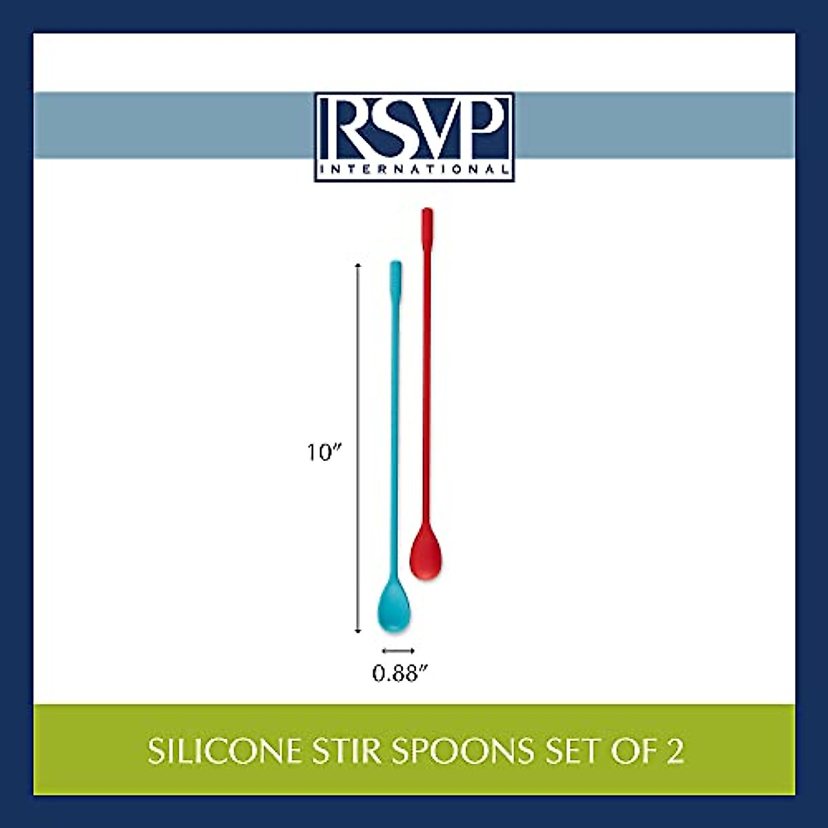 RSVP International Silicone Stir Spoons, 10 inch, Multi-Color | BPA-Free | Prefect for Stirring Drinks & Getting to the Bottom of Jars | Dishwasher Safe