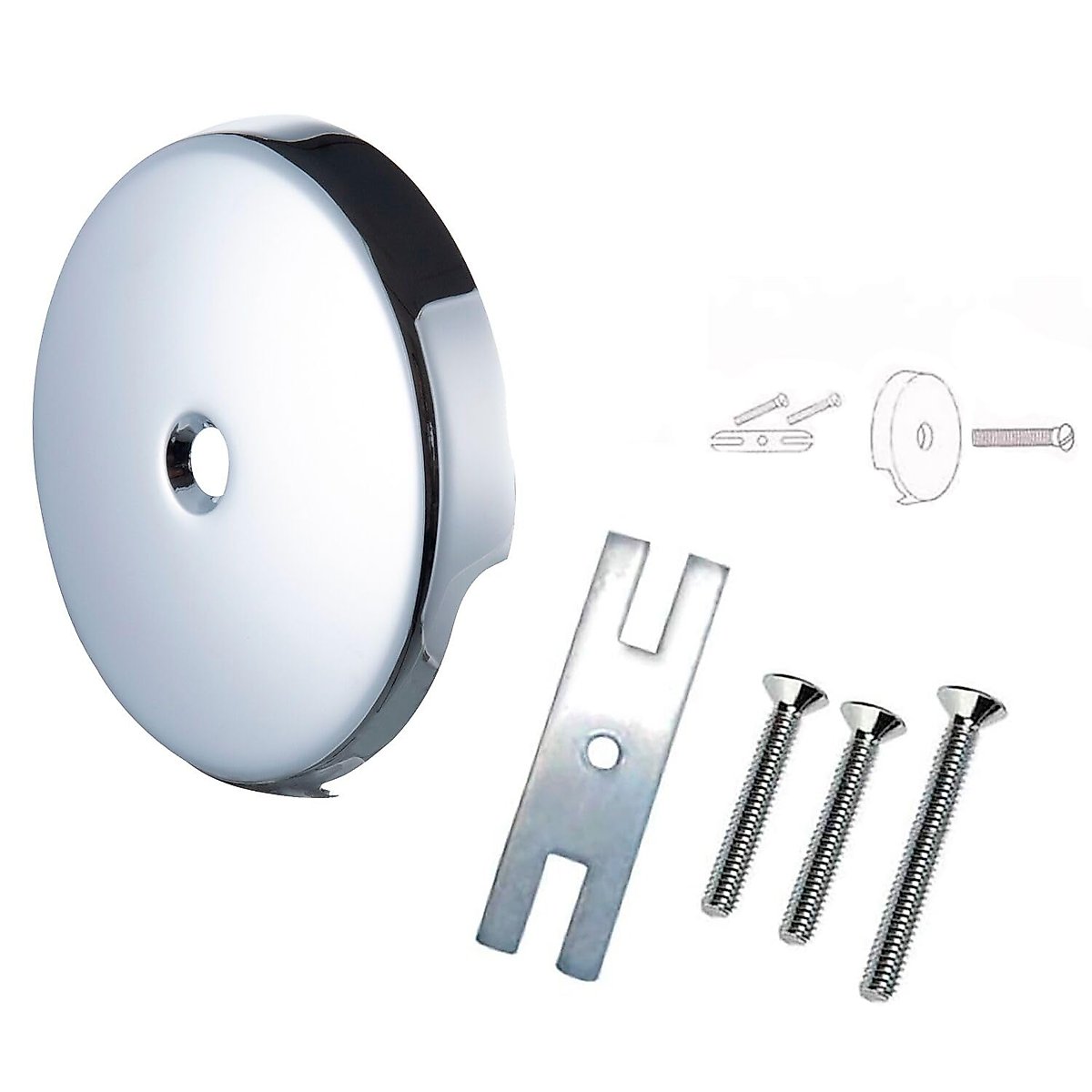 UNI-DRAIN Bathtub Drain Overflow Face Plate One/Single Hole Matching 3 Screws Tub Drain Overflow Plate (Chrome)