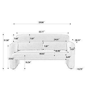 BAMOOLI Loveseat Sofa, Mid Century Modern Sofa, Lambswool Fabric Upholstered Couch, Luxury 2 Seater Couch with 2 Throw Pillows, Small Couches for Small Spaces, Living Room, Tool-Free Assembly, Beige