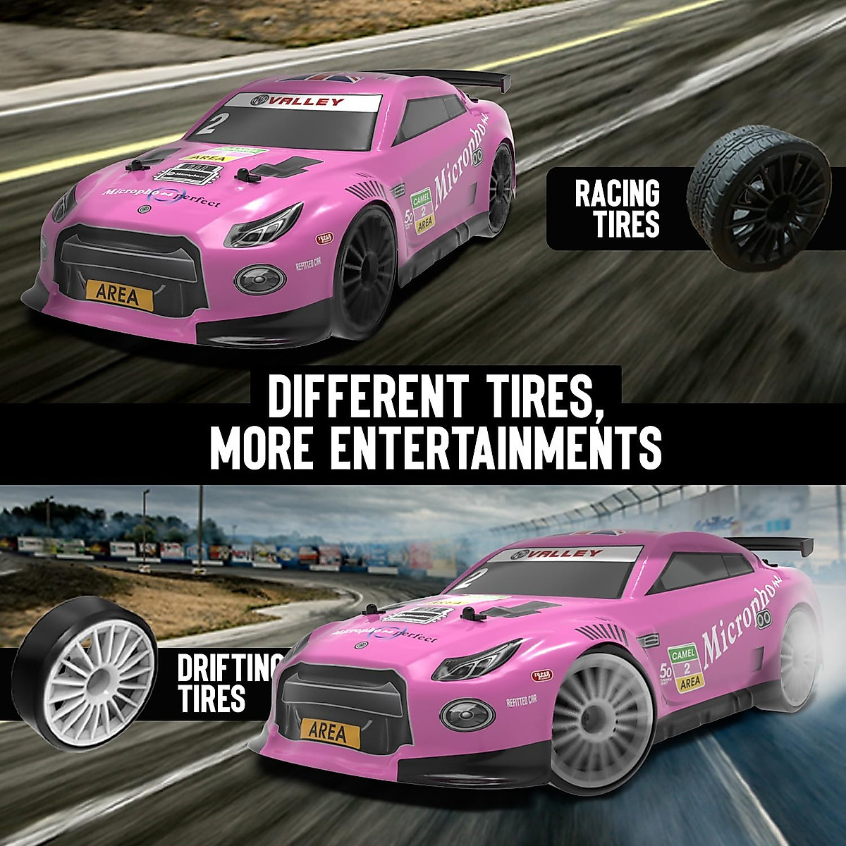 RACENT RC Drift Car - 1:14 Scale 4WD 15MPH Fasr Remote Control Toy for Boys Kids Adults with Drifting & Racing Tires, 2 Rechargeable Batteries (Pink)