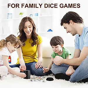 Dice Cup with Lid, PU Leather and Felt-Lined, Quiet Shaker for Yahtzee Farkle Dice Board Games, Set of Six 16mm Dice Included