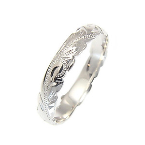 Arthur's Jewelry Sterling silver 925 4mm cut out edge Hawaiian scroll hand engraved ring band size 9