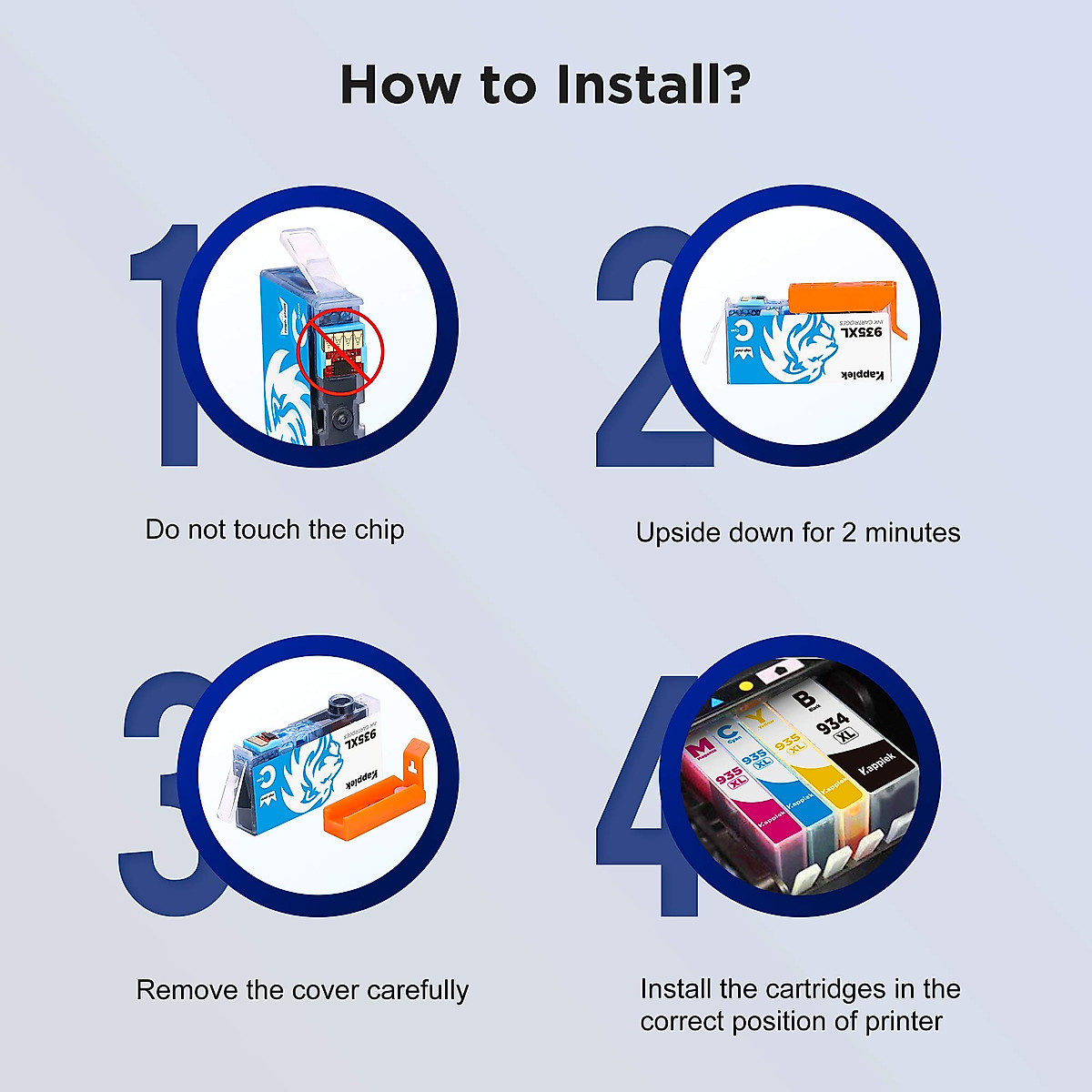 Kappiek 934XL 935XL Compatible Ink Cartridge Replacement for HP 934 and 935 Ink Cartridges for HP Officejet Pro 6830 6230 6815 6835 6812 6820 6220 Printer (1 Black, 1 Cyan, 1 Magenta, 1 Yellow)