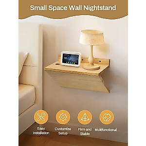 Sivapleso Floating Nightstand Set of 2, Natural Solid Wood Floating Bedside Tables Small Wall Mounted Nightstand Hanging for Bedroom